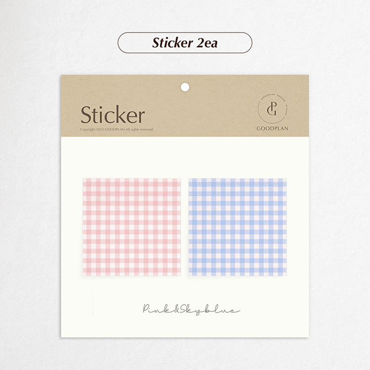 Gingham check paper memo sticker B pink&skyblue 2ea | Webudding