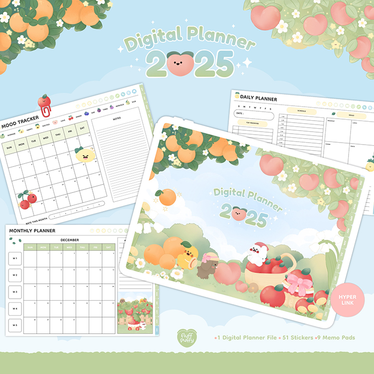 2025 Digital Planner | Fluffpuffy Little Orchard | Webudding