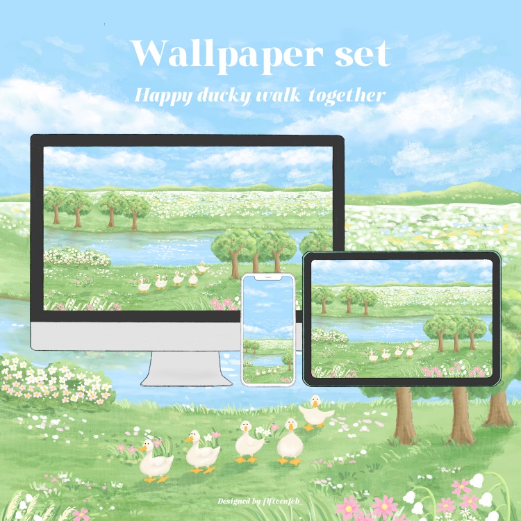 Wallpaper set (happy ducky walk together) | Webudding