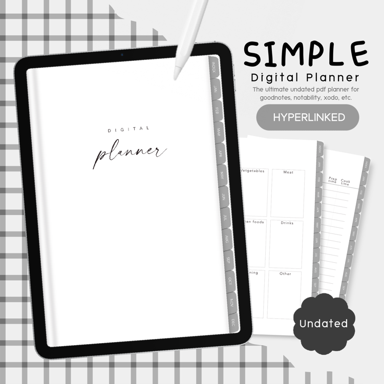 Digital Planner,Minimal, Undated, Hyperlinked | Webudding