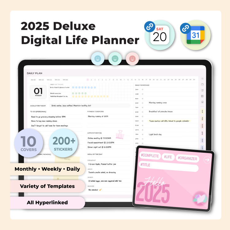 2025 Deluxe Digital Life Planner (Calendar Integration) | Webudding