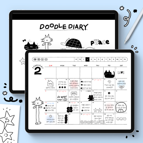 2025 Doodle Diary Dated + Font + Sticker pack | Webudding