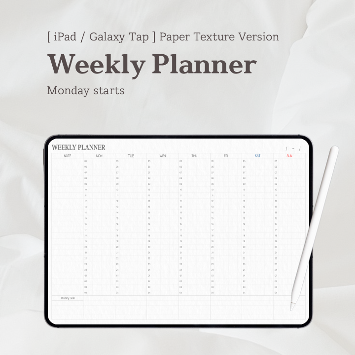 Simple weekly planner (Paper texture version l Monday starts) | Webudding