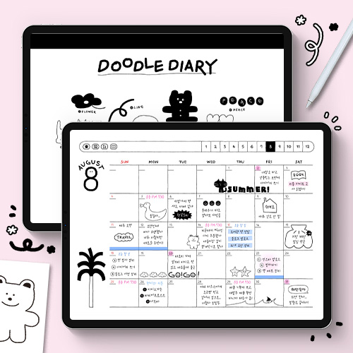 Doodle Diary Dated + Font + Sticker pack | Webudding
