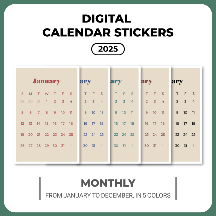 (SUNLIT) 2025 Monthly Calendar Stickers | Webudding