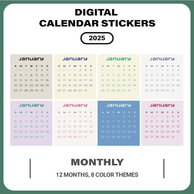(SUNLIT) 2025 Monthly Calendar Stickers | Webudding