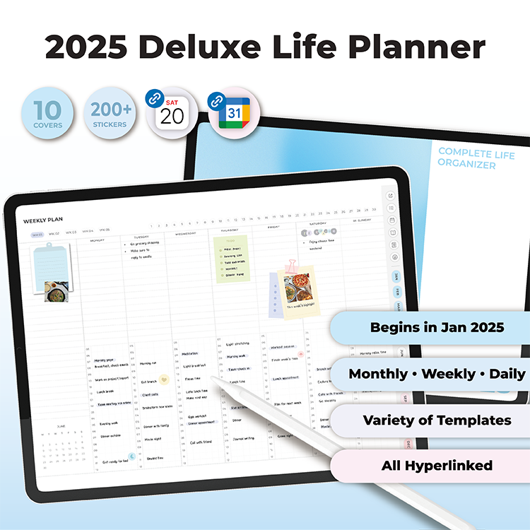 2025 Deluxe Life Planner (Blue Pastel, Calendar Integration) | Webudding