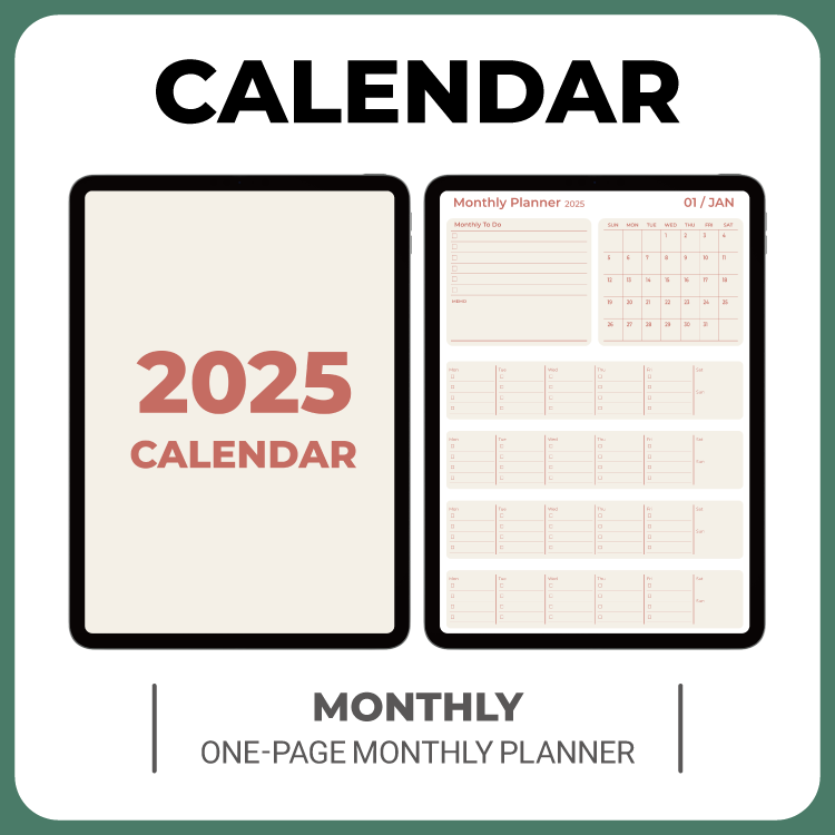 (SUNLIT) One-Page Monthly Planner - Red | Webudding
