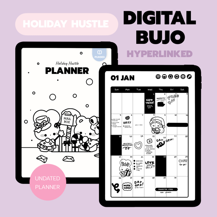 Planner 2025, Undated Planner, Hyperlinked, Holiday Hustle, Jiejievillage, Minimal Planner ...