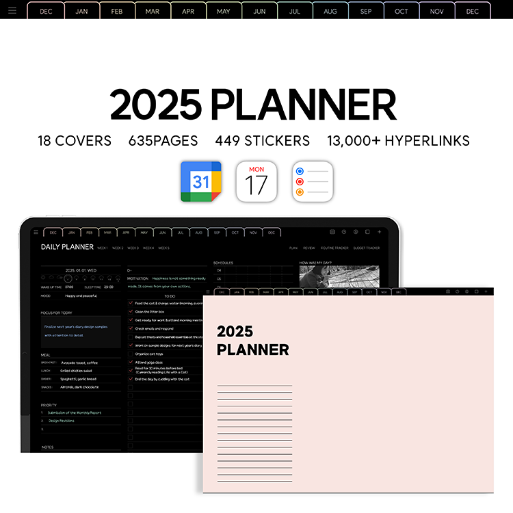 2025 Rainbow Dark All In One Planner(Mon.Start) | Webudding