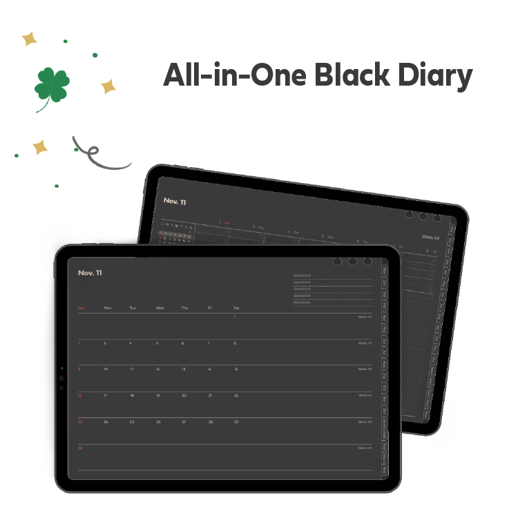 2025 All-in-One Black Diary -Planner/ Diary/ Habit Tracker/ Account Book/ Note | Webudding