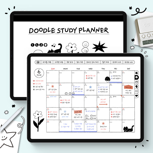 Doodle Study Planner + Font + Sticker pack | Webudding