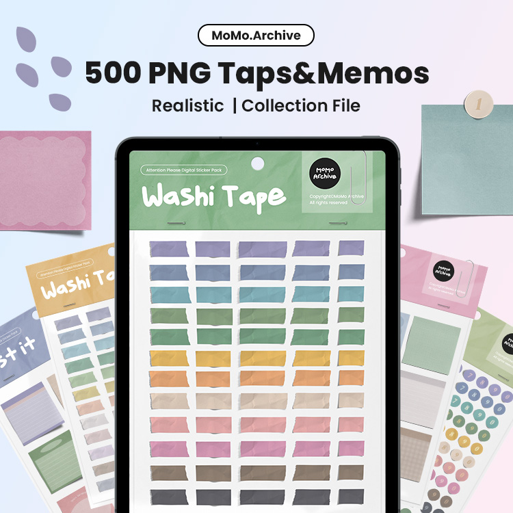 Realistic Washi Tape & Memo Stickers | Webudding
