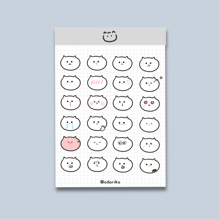 Cat facial expression sticker pack + memo sticker provided (Korean written on the memo) | Webudding