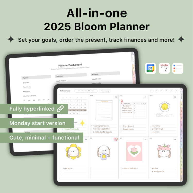 2025 All-in-One Bloom Planner (Monday Start) | Webudding