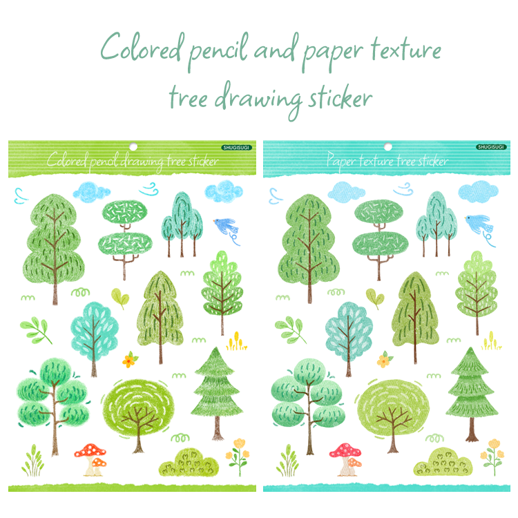 Colored pencil and paper texture tree drawing sticker | Webudding