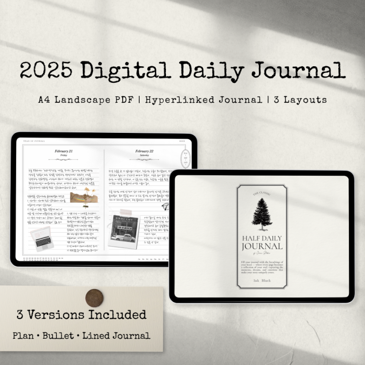 2025 Classic Half Daily Journal (Ink Black) | Plain Notebook, Bullet Journal, Lined Notebook ...