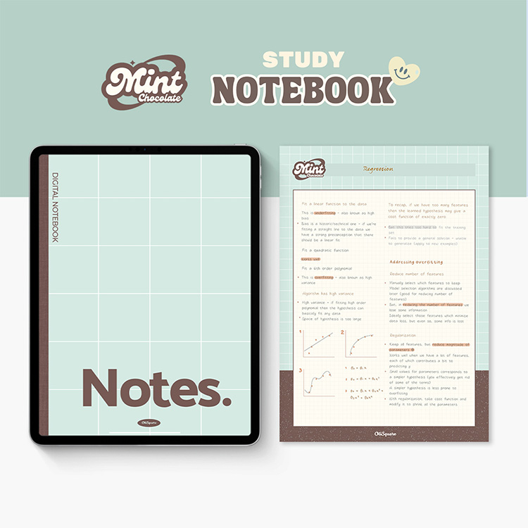 notebook for student | mint chocolate | portait notepad | cute | Webudding