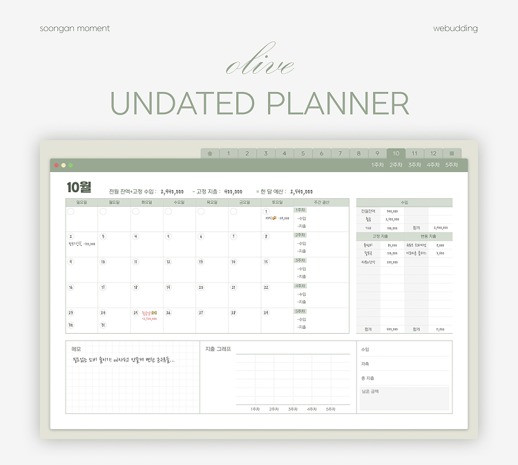 Olive cash note (undated planner) | Webudding