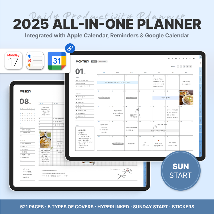2025 Daily Productivity Planner (with Calendar Integration) - BLUE | Webudding