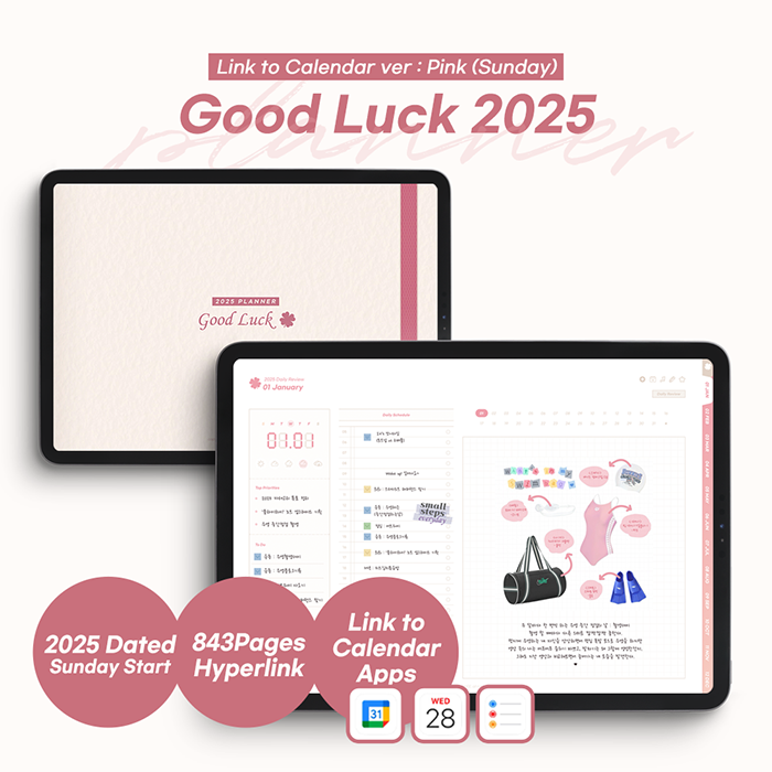 Good Luck 2025 Planner (Link to Calender apps) Pink : sunday start | Webudding