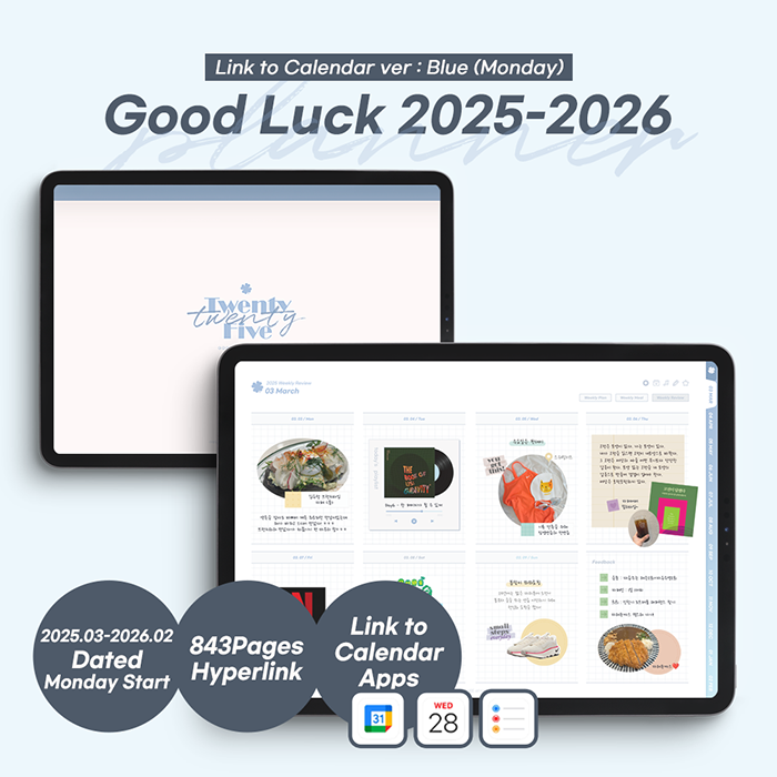 Good Luck 2025-2026 Planner (Link to Calendar apps) Blue : monday start | Webudding