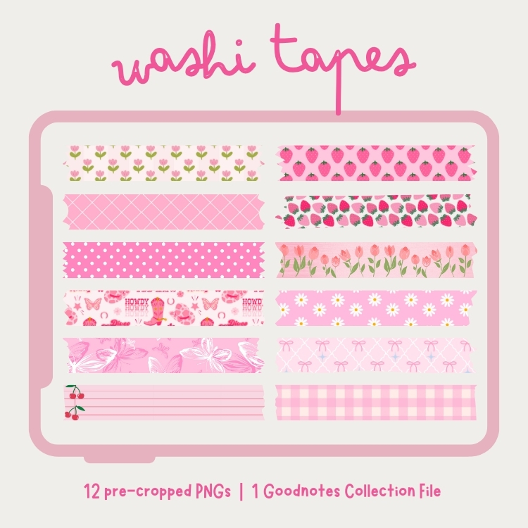 12 Pink Pattern Wash Tape Stickers | Webudding