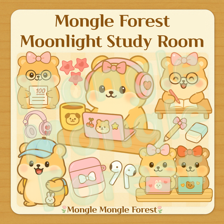 Mongle Forest: Moonlight Study – Hamster Sticker Pack | Webudding