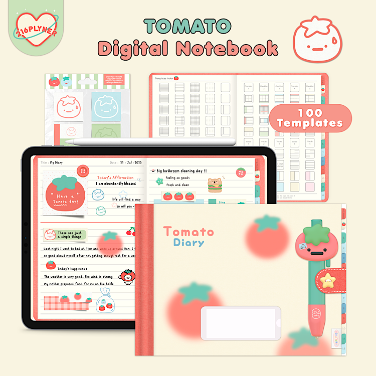 Tomato Digital Notebook + Stickers Set | Webudding