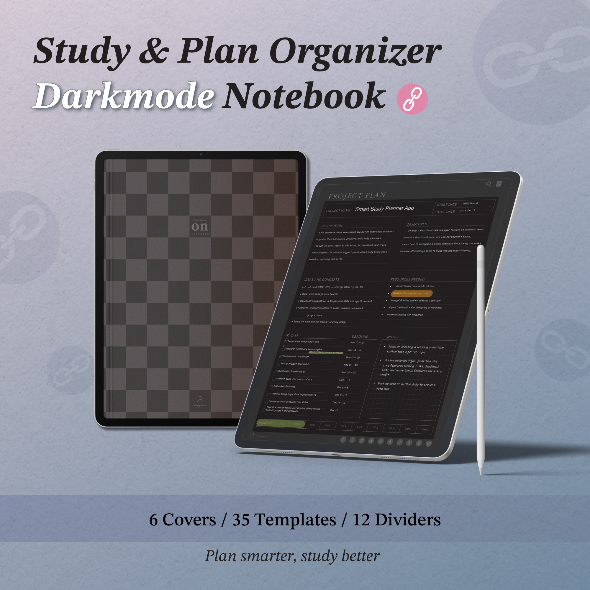 Dark-mode Study&Plan Organizer Notebook | Webudding