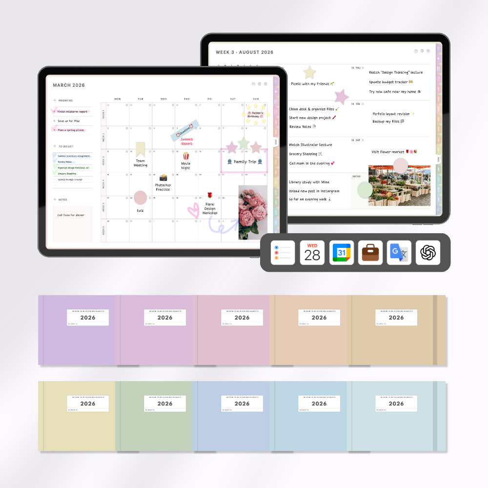2026 Rainbow Simple Life Planner & Stickers | Webudding