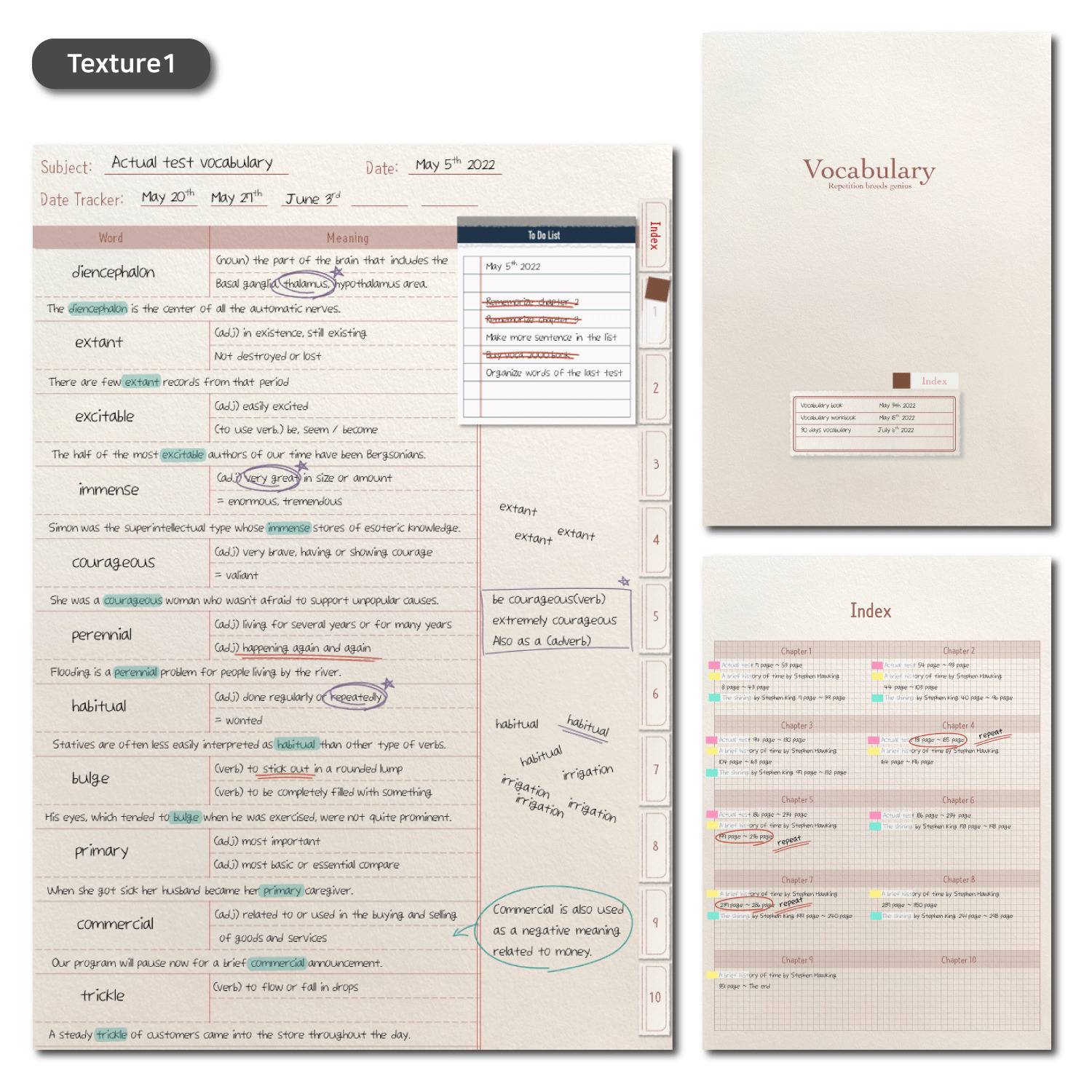 Hyperlinked vocabulary note 4 paper textures | Webudding