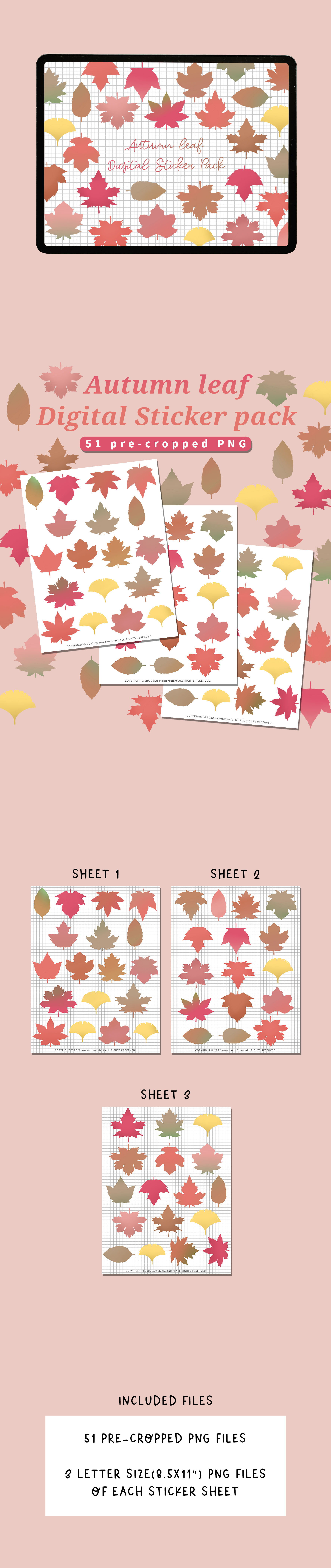 Autumn leaf digital sticker pack | Webudding