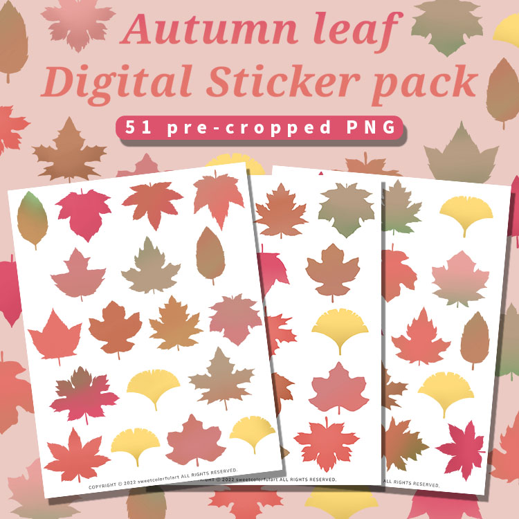 Autumn leaf digital sticker pack | Webudding