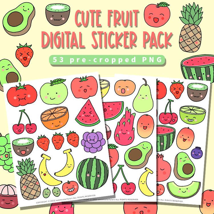 Cute fruit digital sticker pack | Webudding