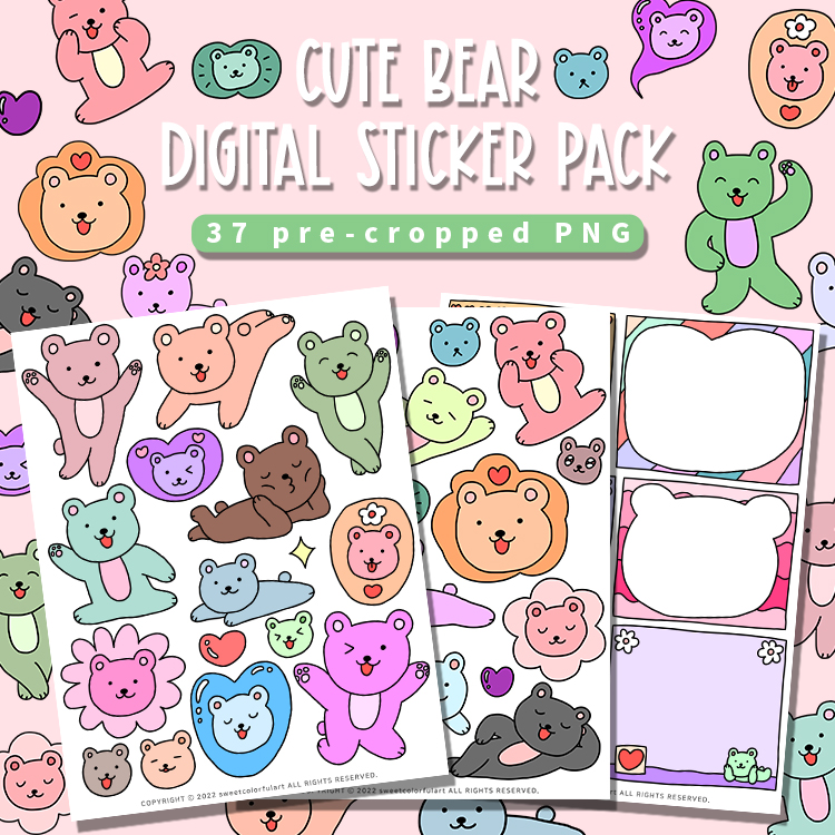Cute bear digital sticker pack | Webudding