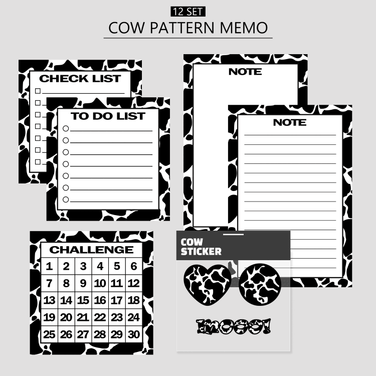 Cow pattern memo & stickers 12 SET | Webudding