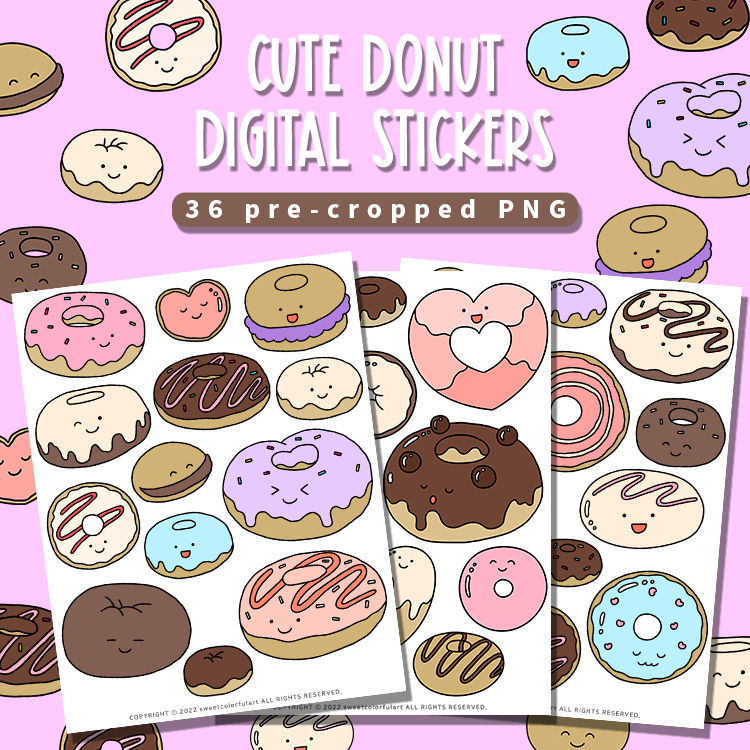 Cute donut digital stickers | Webudding