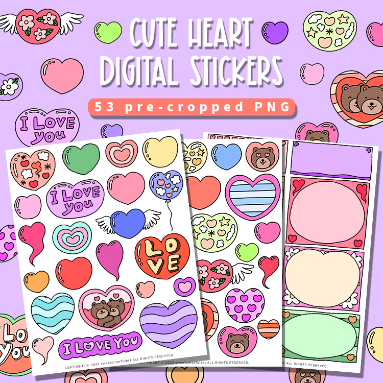 Cute heart digital stickers | Webudding
