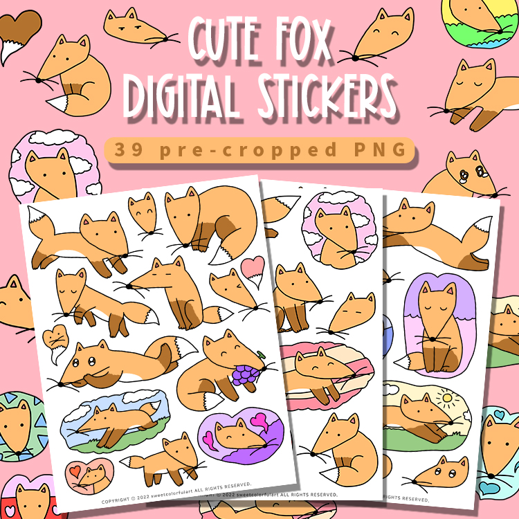 Cute fox digital stickers | Webudding