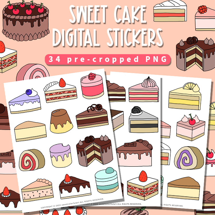 [sweetcolorfulart] Sweet cake digital stickers | Webudding