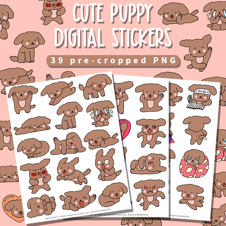 [sweetcolorfulart] Cute puppy digital stickers | Webudding