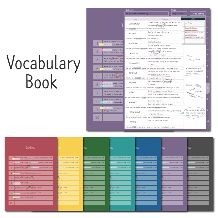 Hyperlinked vocabulary note | 7 colors | Webudding
