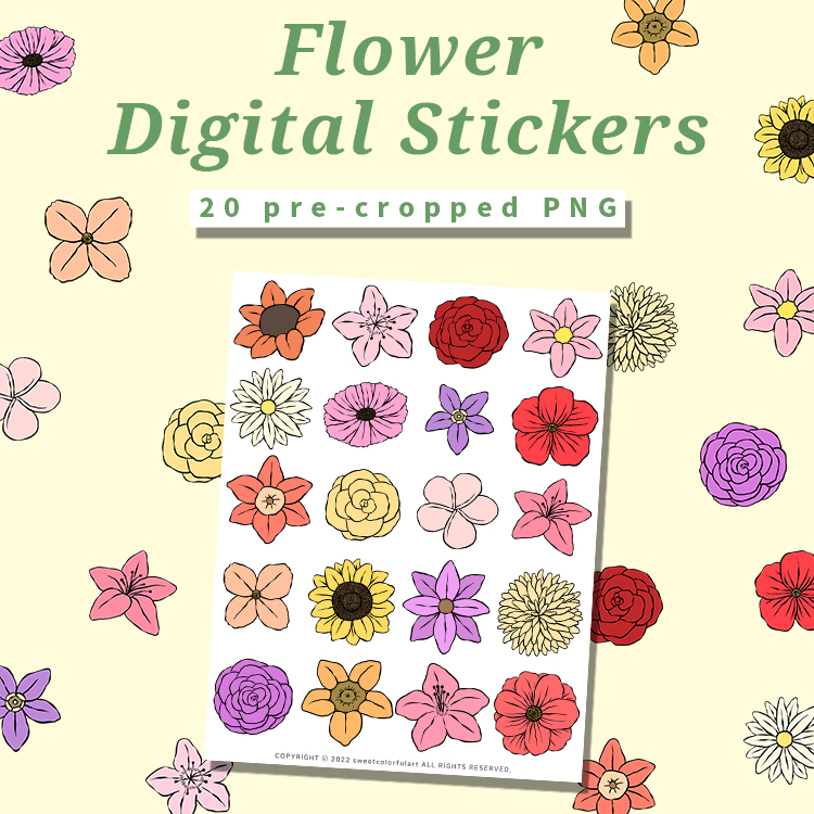 [Sweetcolorfulart] Flower digital stickers | Webudding
