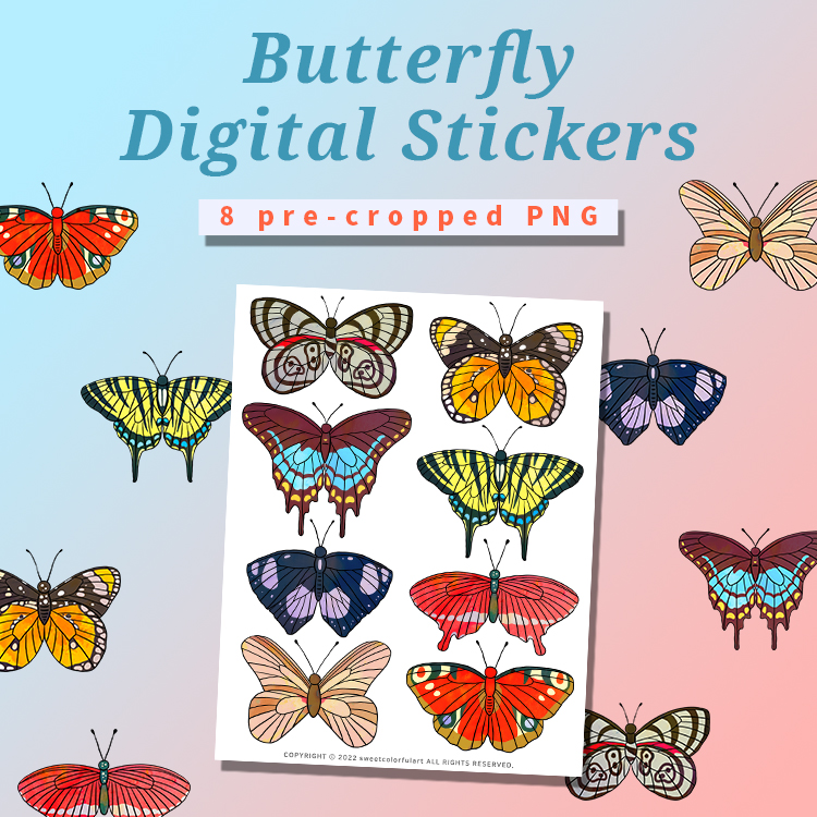 [Sweetcolorfulart] Butterfly digital stickers 5 | Webudding