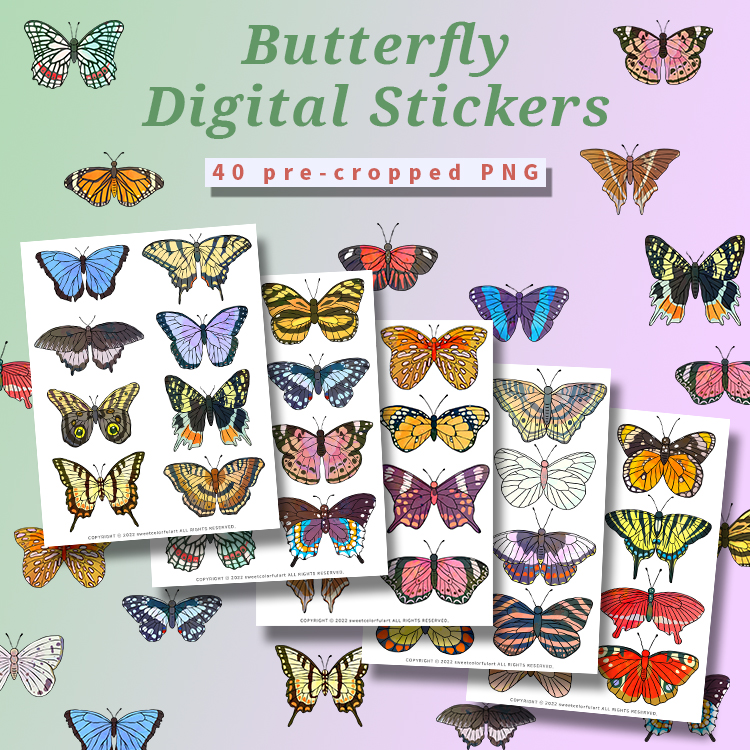 [Sweetcolorfulart]Butterfly digital sticker pack | Webudding