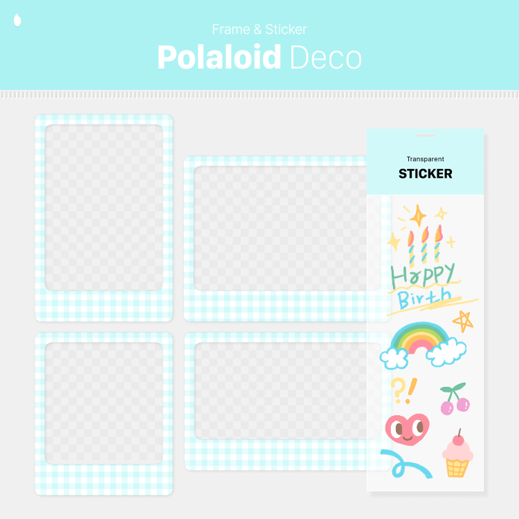 [Polaloid deco] Frame & Sticker - Check Mint | Webudding