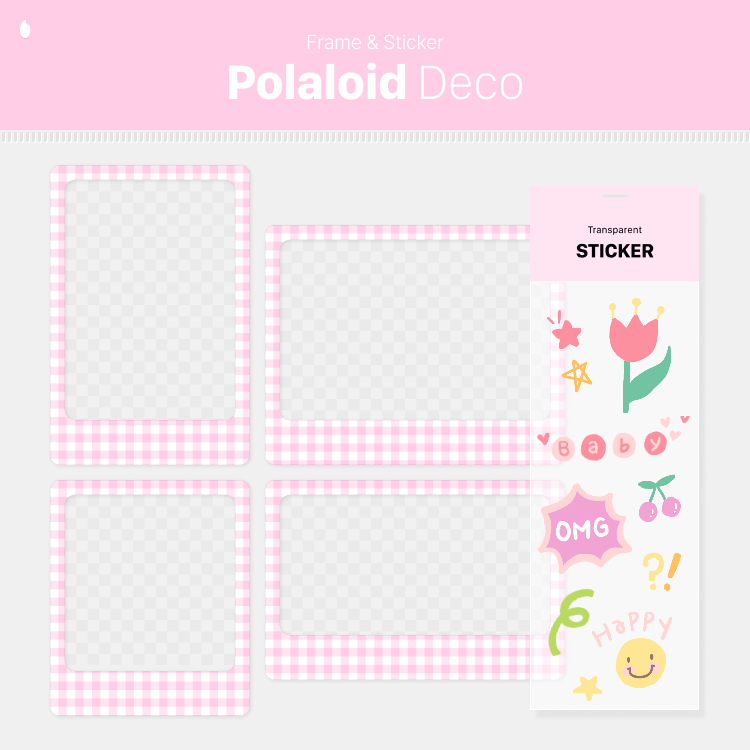 [Polaloid deco] Frame & Sticker - Check Pink | Webudding