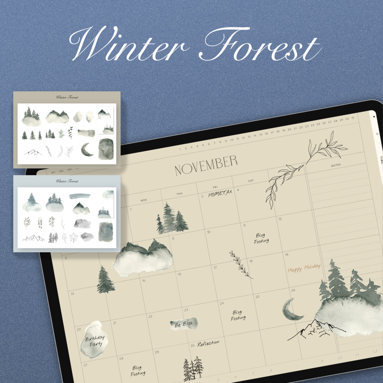 Winter Forest Sticker | Watercolor Texture | Webudding