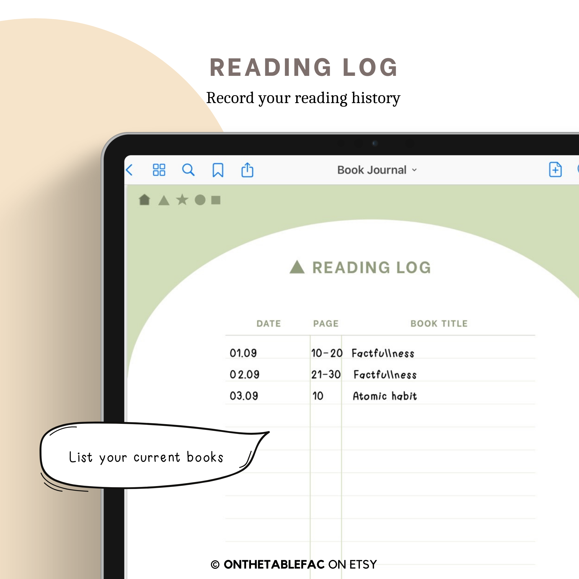 Digital Reading Journal - Book log tracker for Goodnotes | Webudding